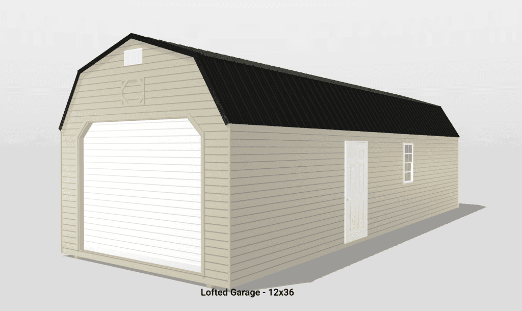 12x36 Vinyl Lofted Garage - Amish Garages, Lofted Garages